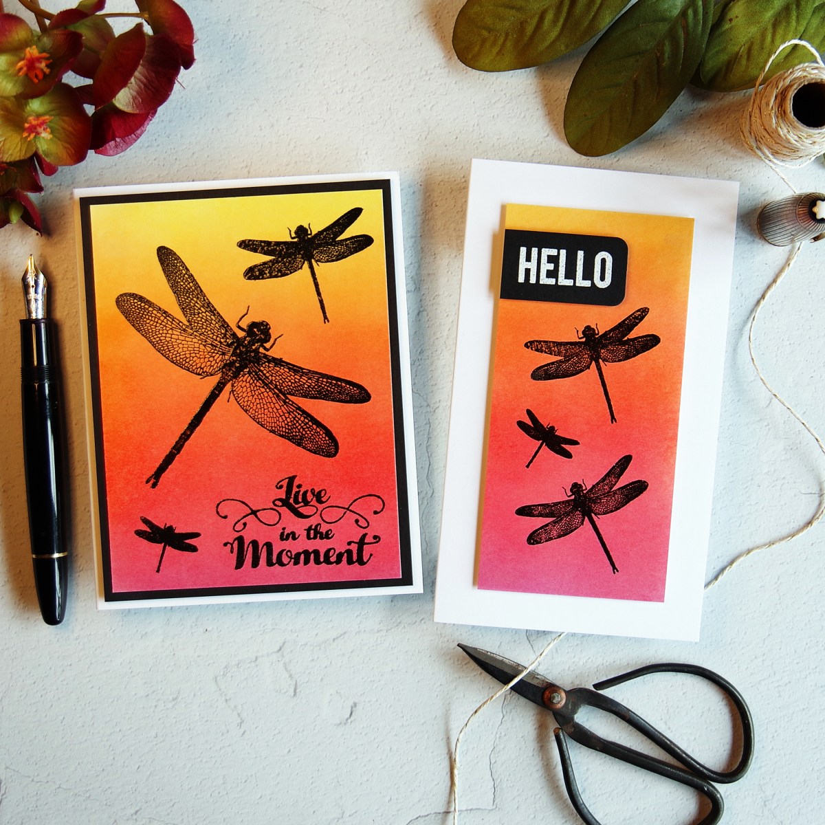 Visible Images “Live in the Moment” Stamped Dragonfly Cards